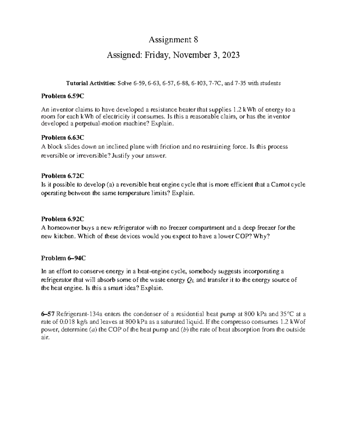 Assignment 8 - Lec. - Assignment 8 Assigned: Friday, November 3 , 20 23 ...
