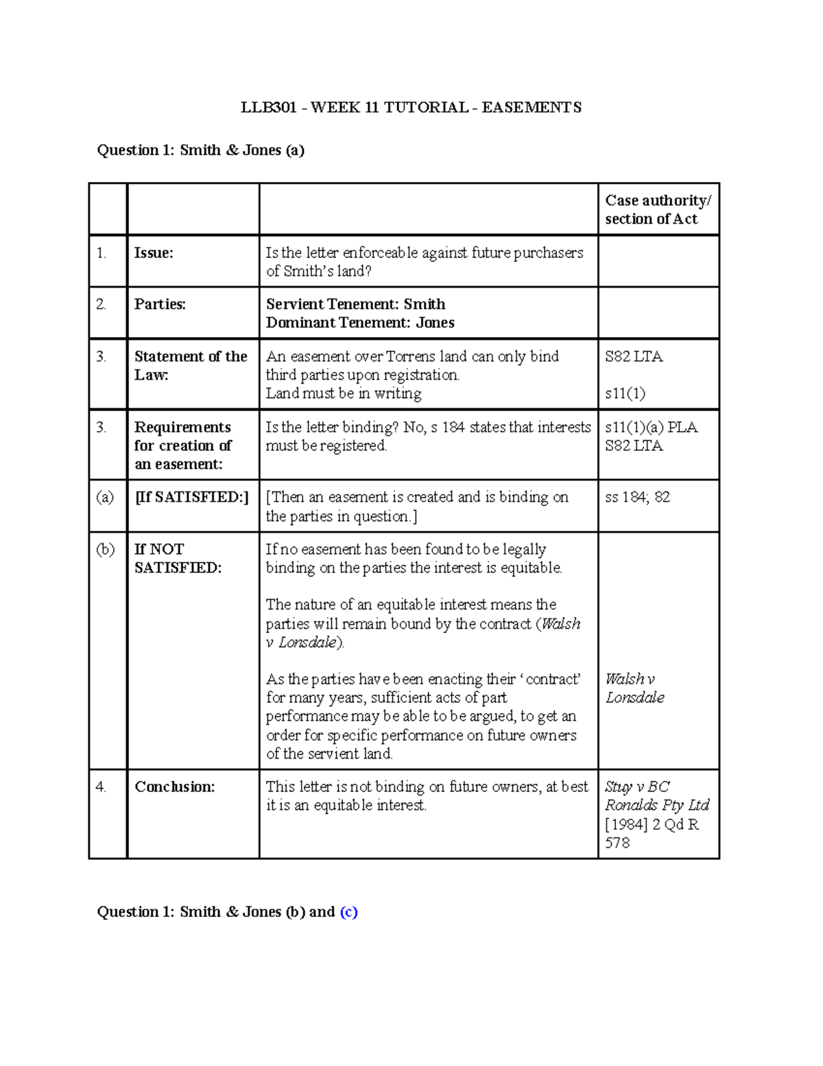 LLB301 - WEEK 11 Easements MON 11-1230 2023 - LLB301 - WEEK 11 TUTORIAL ...