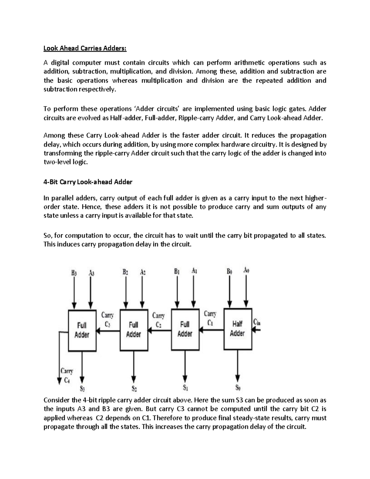 COA UNit 2 - notes - Look Ahead Carries Adders: A digital computer must ...