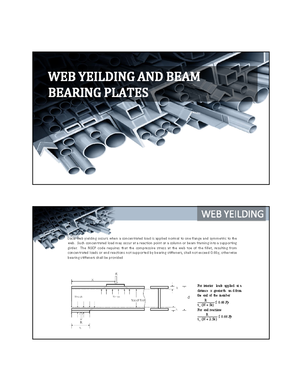 Web Yielding, Crippling, and Beam Bearing Plate - WEB YEILDING Local ...