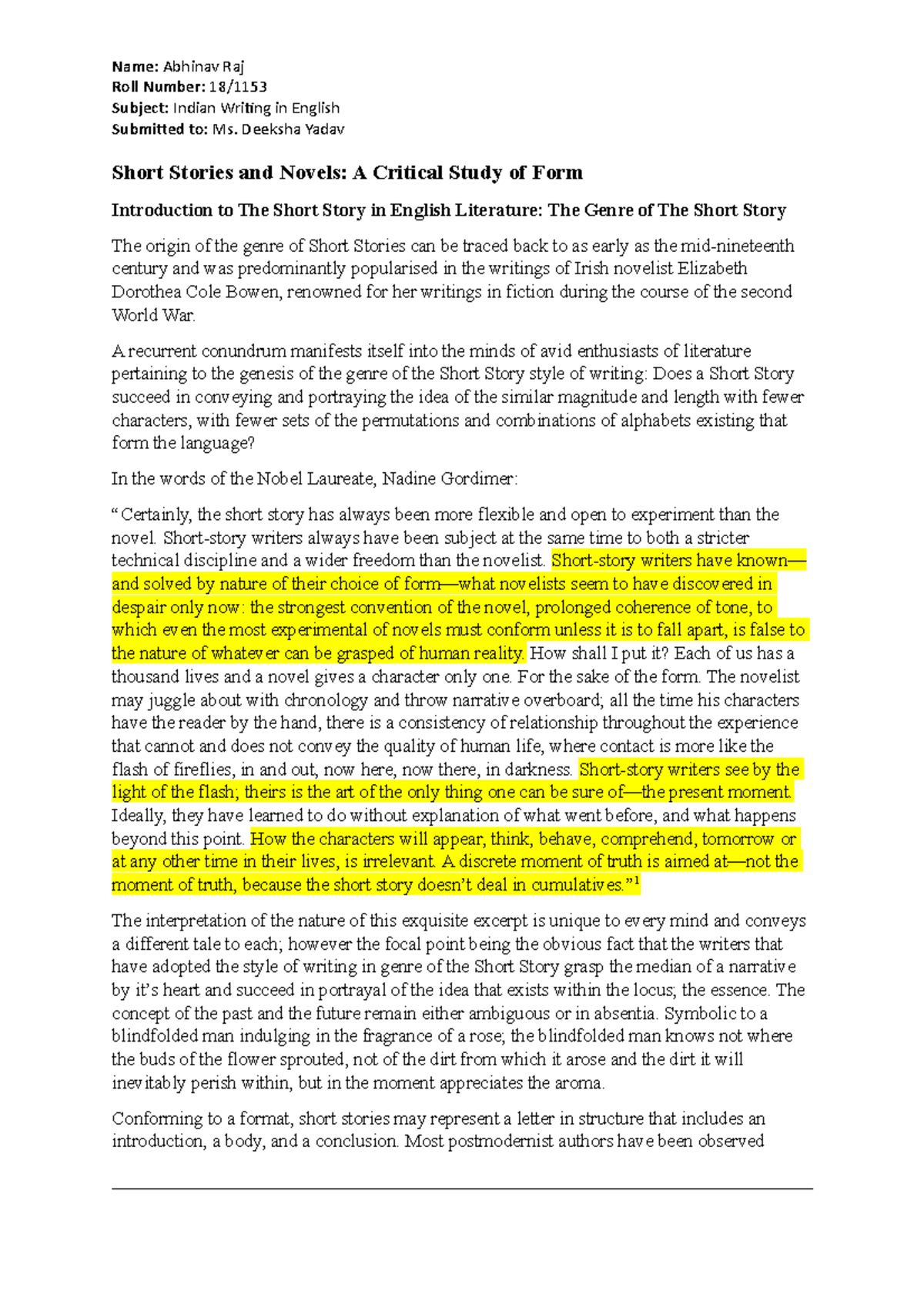 Indian Writing in English - Roll Number: 18/ Subject: Indian Writing in ...