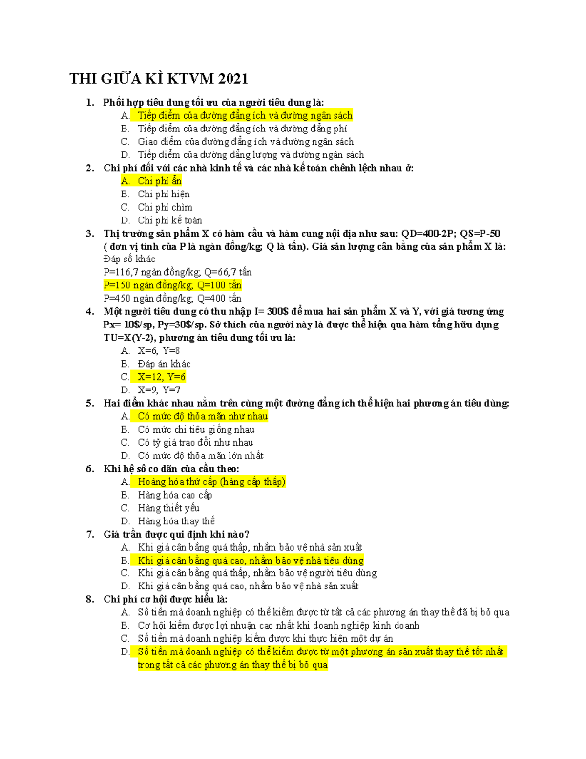 THI GIỮA KÌ KTVM 2021 - Thi giữa kỳ Kinh tế vi mô 2021, Kinh tế vi mô ...