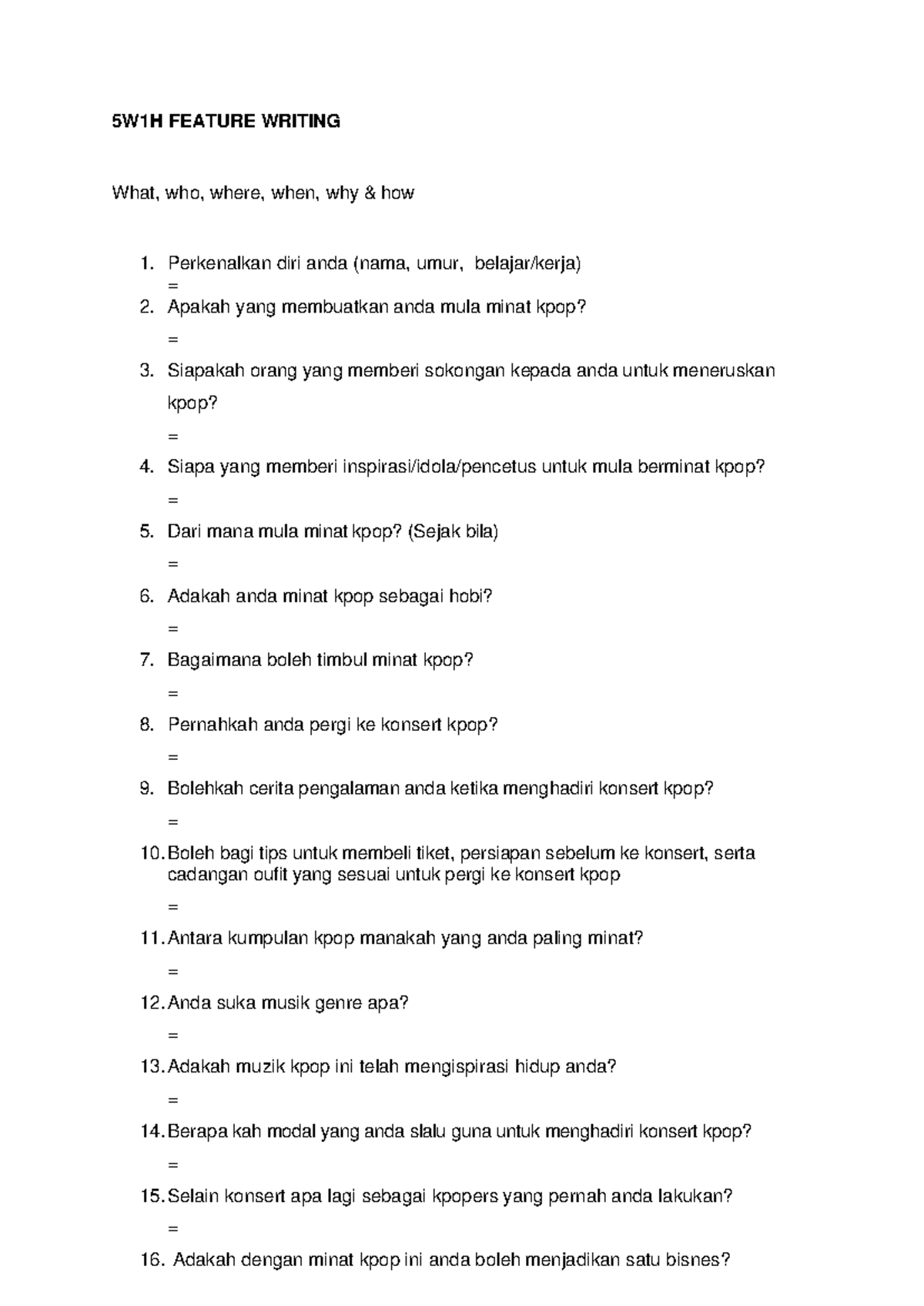 Interview KPOP Concert JRN451 ( Feature Writing) - 5W1H FEATURE WRITING ...