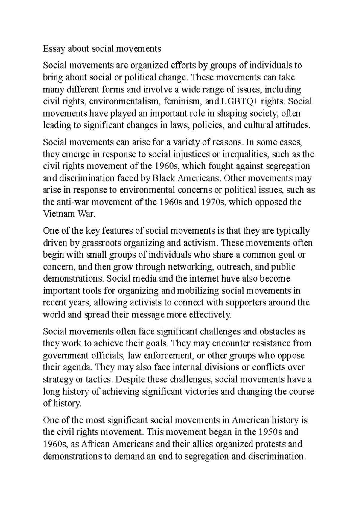 Essay about social movements - Essay about social movements Social ...
