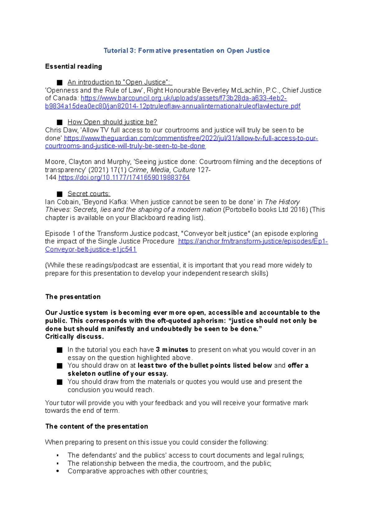 Tutorial 3 Formative Presentation on Open Justice - Tutorial 3: Formative presentation on Open ...