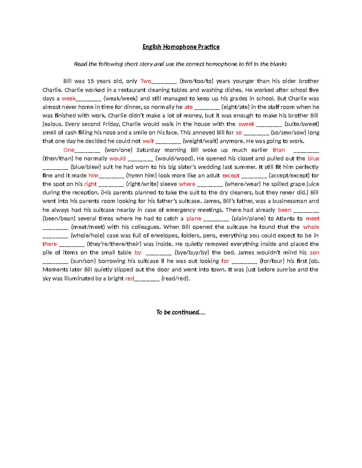 English Homophone Practice Part 1 - English Homophone Practice Read the ...