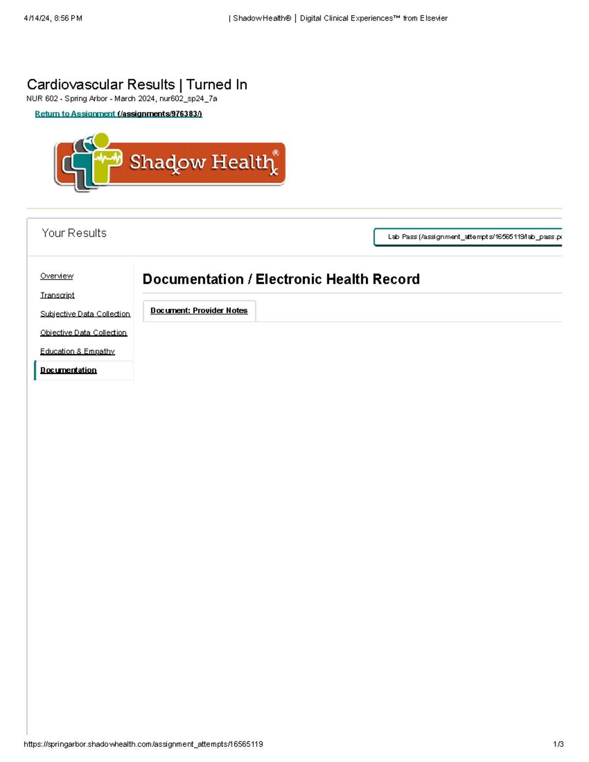 Shadow Health Cardio Documentation 2024 - 4/14/24, 8:56 PM | Shadow ...