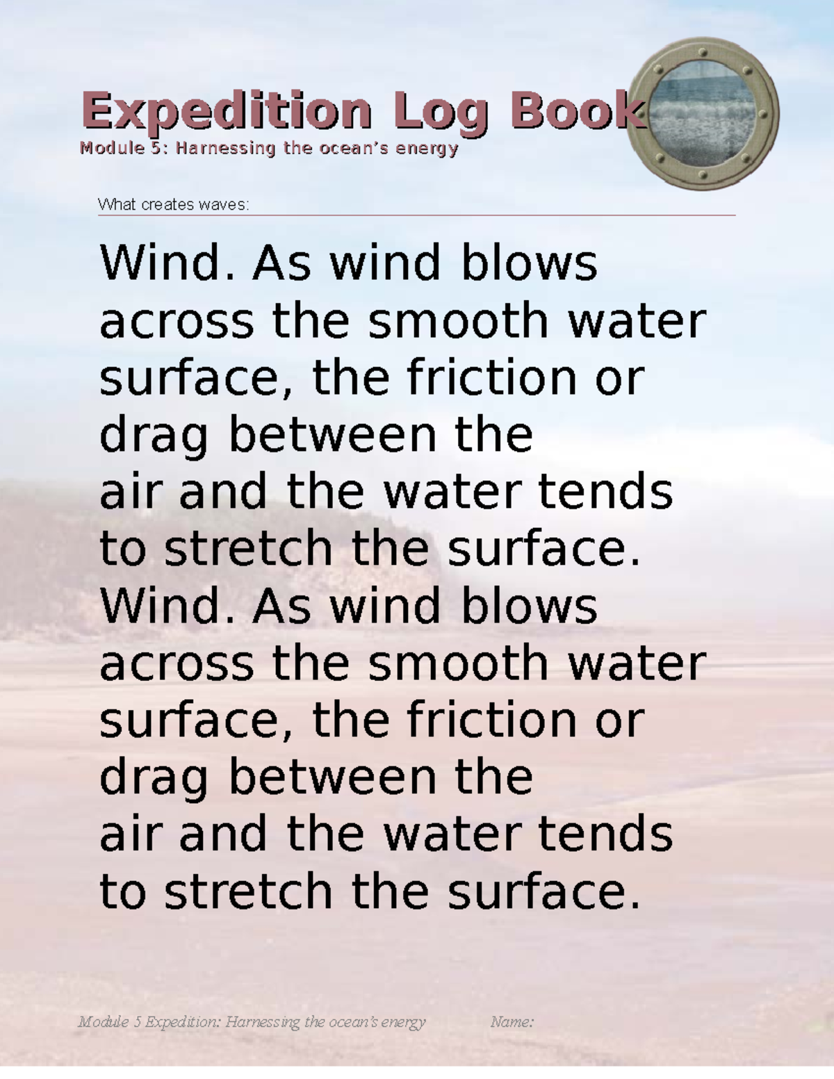 Log Book 5 - LOG BOOK 5 - Module 5:Module 5: Harnessing the ocean’s ...