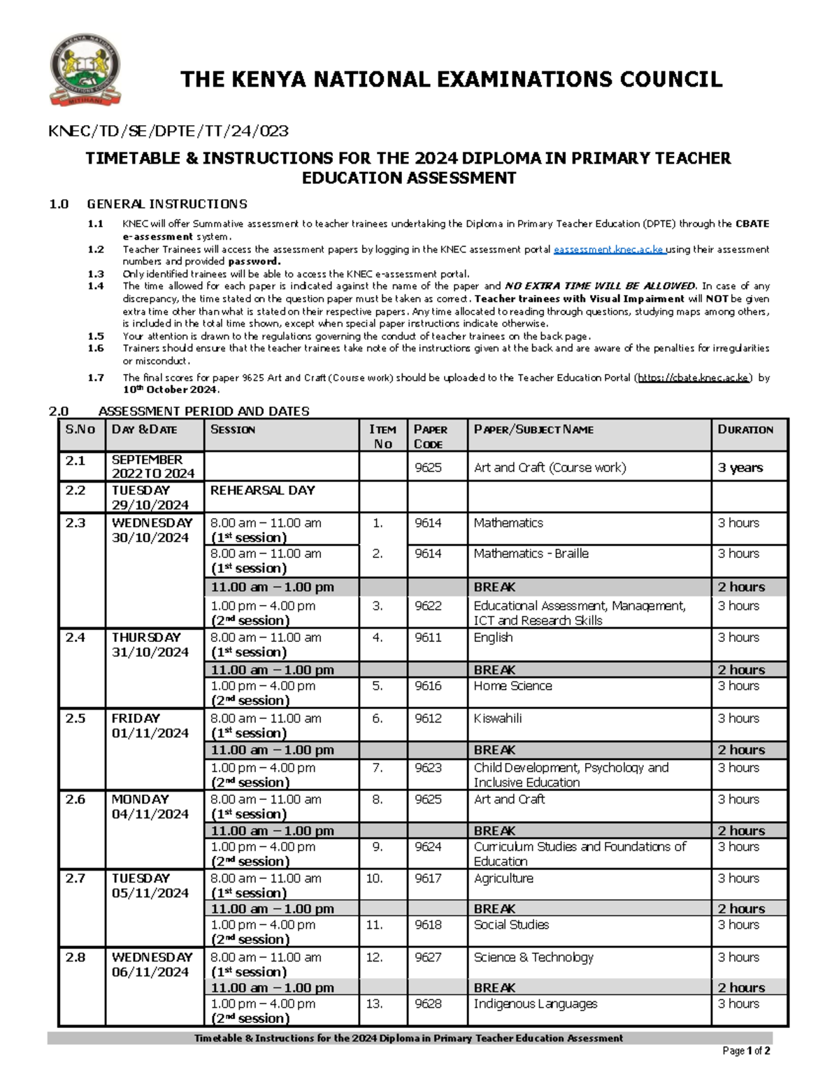 2024 DPTE Summative Timetable 12 - Timetable & Instructions for the 202 ...