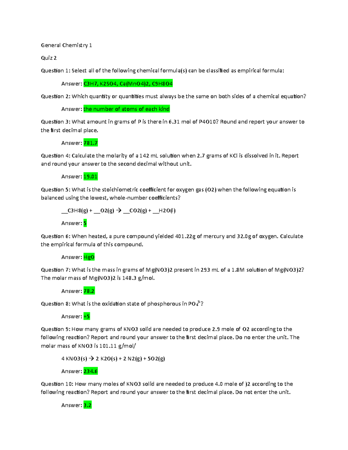 Quiz 2 - General Chemistry 1 Quiz 2 based on lessons/chapters 3-4. This ...