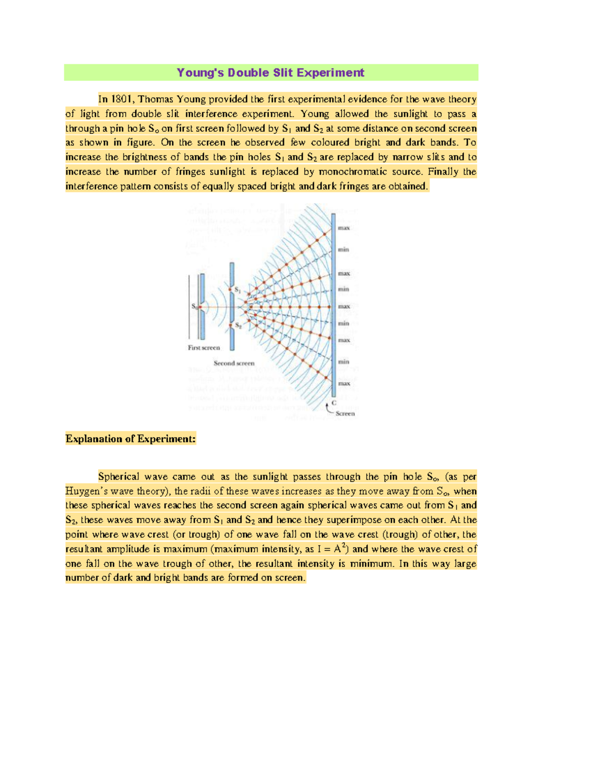 7) Young s Expt., Intensity Theory of Fringes - Young's Double Slit ...