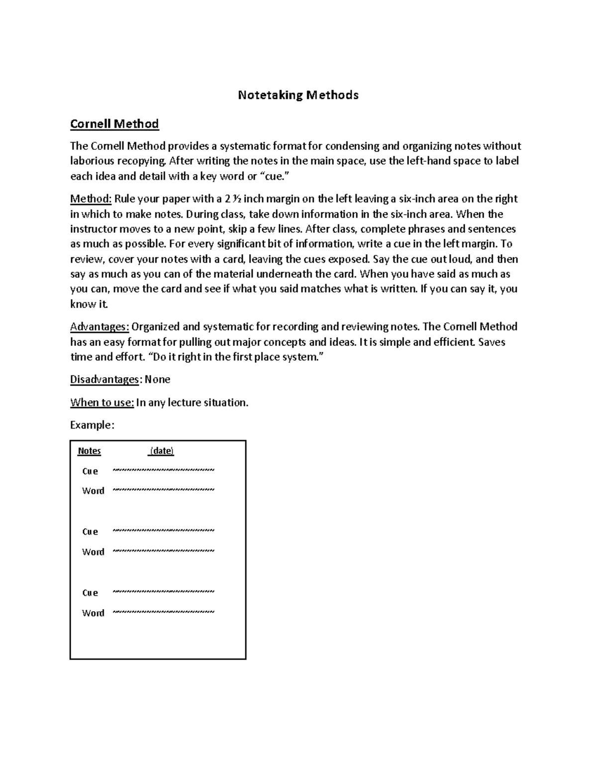 Notetaking-methods - GOOD books - Notetaking Methods Cornell Method The ...