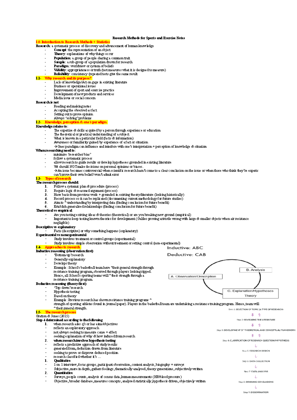 Research Methods for Sports and Exercise Notes - Research Methods for ...