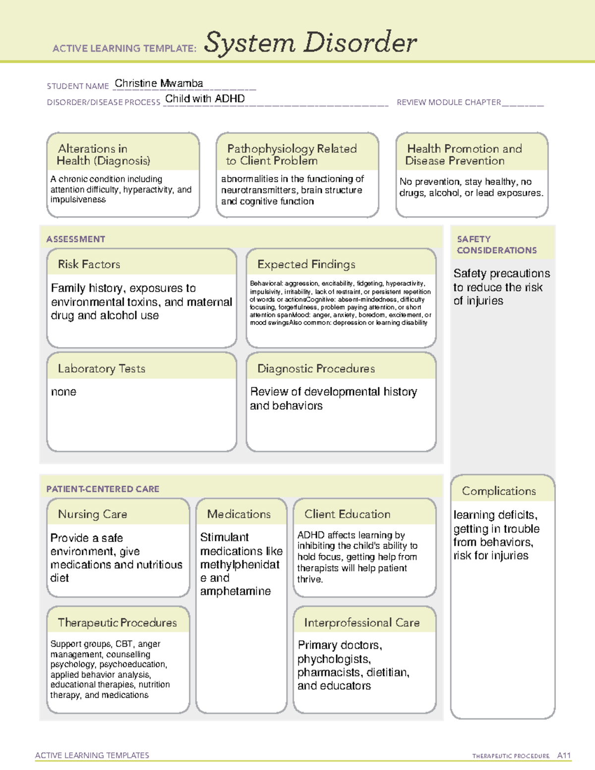 ADHD- system disorder - n/a - ACTIVE LEARNING TEMPLATES TherapeuTic ...