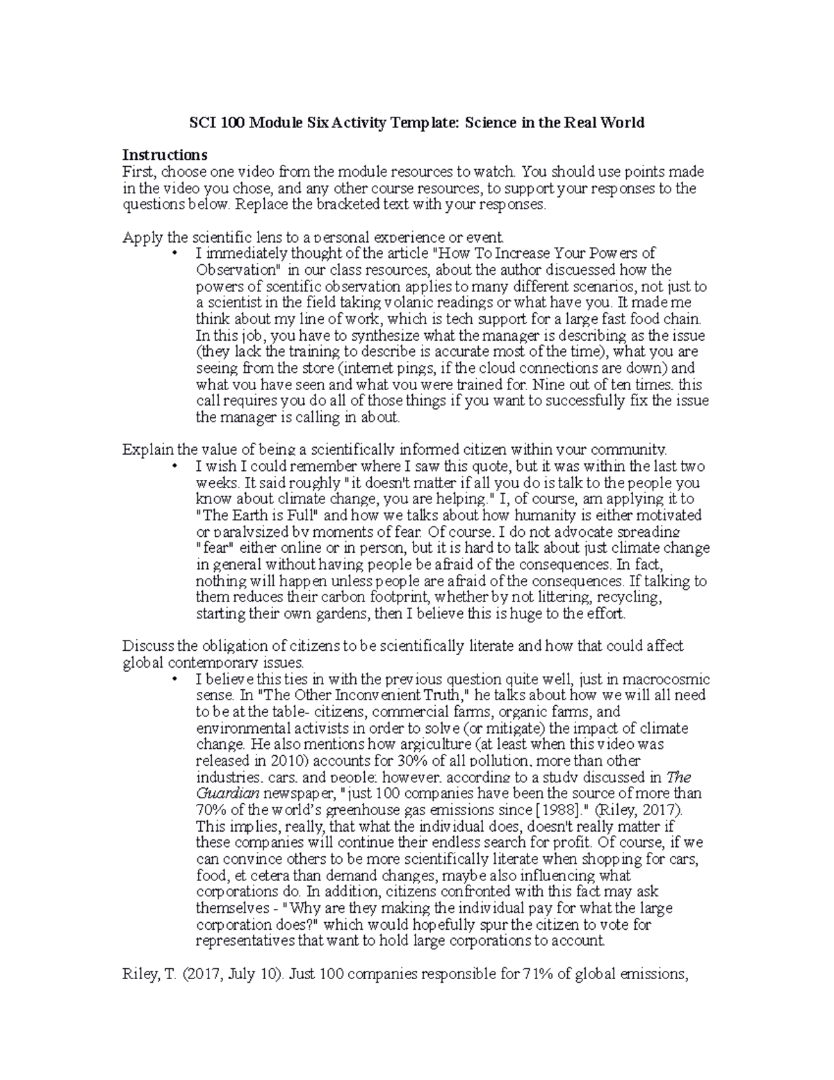 Activity 6 - SCI 100 Module Six Activity Template: Science in the Real ...