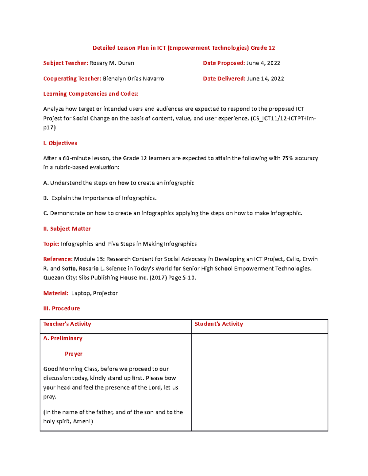 E.Tech Lp - Suitable for the students in ICT - Detailed Lesson Plan in ...