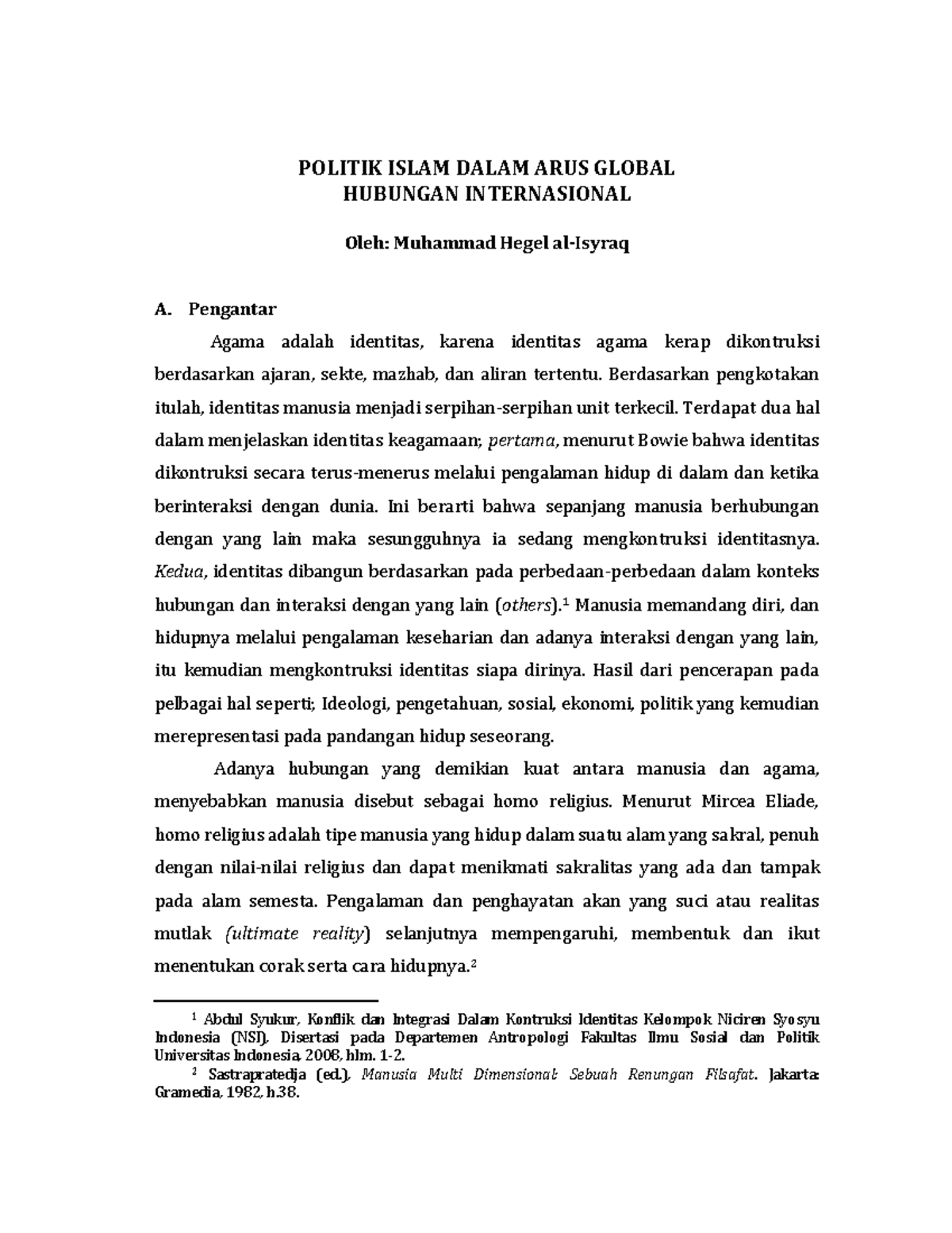 Politik Islam Dalam ARUS Global Hubungan - POLITIK ISLAM DALAM ARUS ...