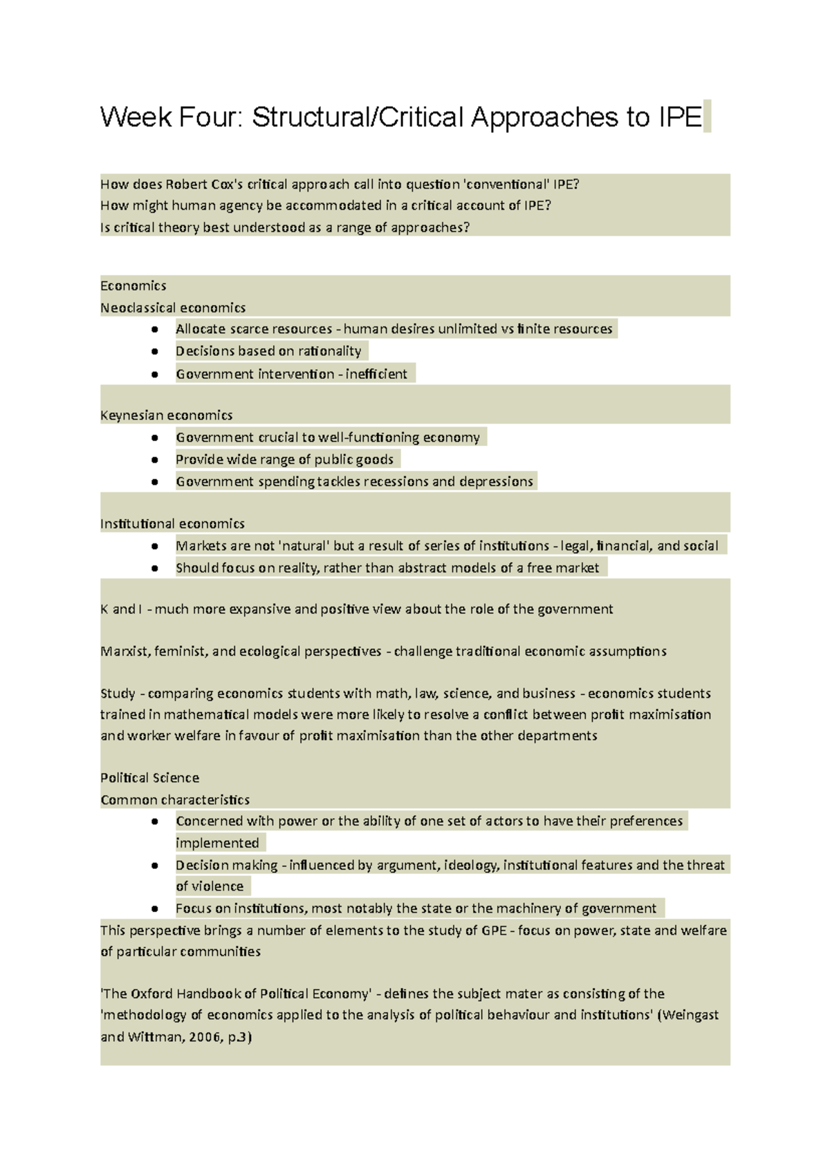 Week Four Structural Critical Approaches to IPE - Week Four: Structural ...