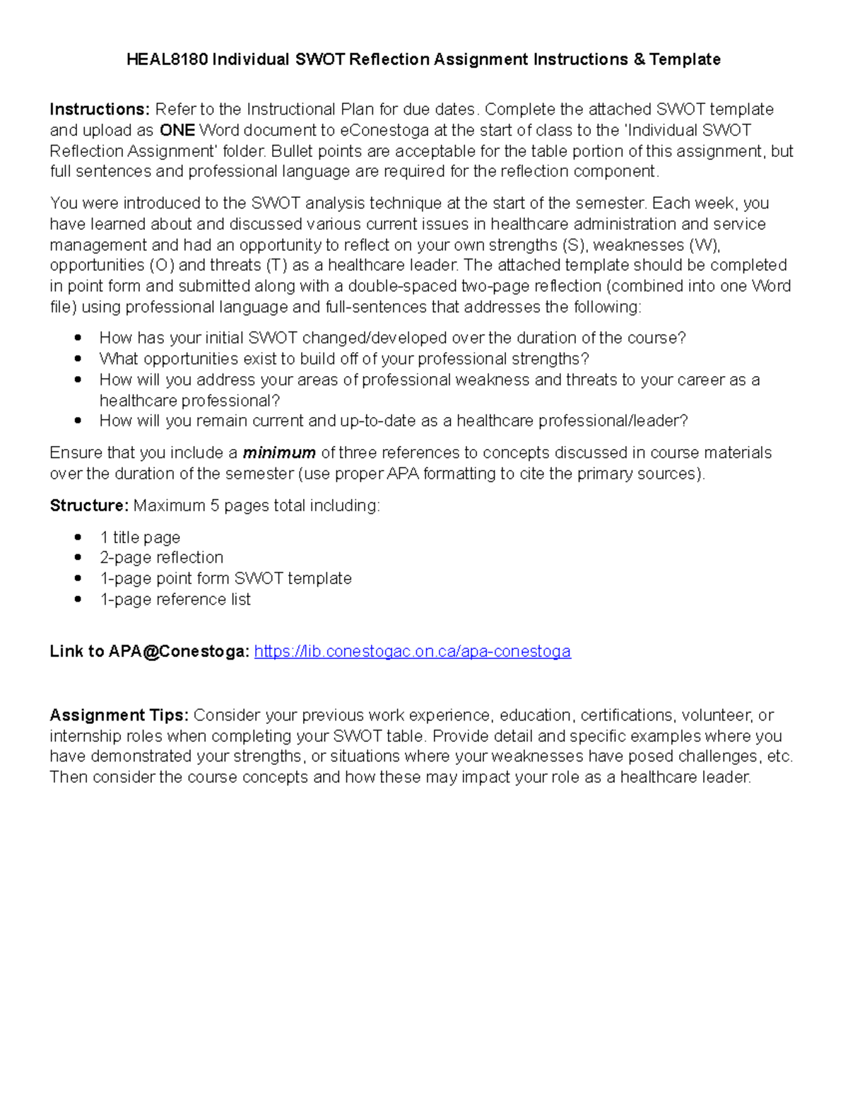 Individual SWOT Reflection Assignment Instructions Spring 2022 ...