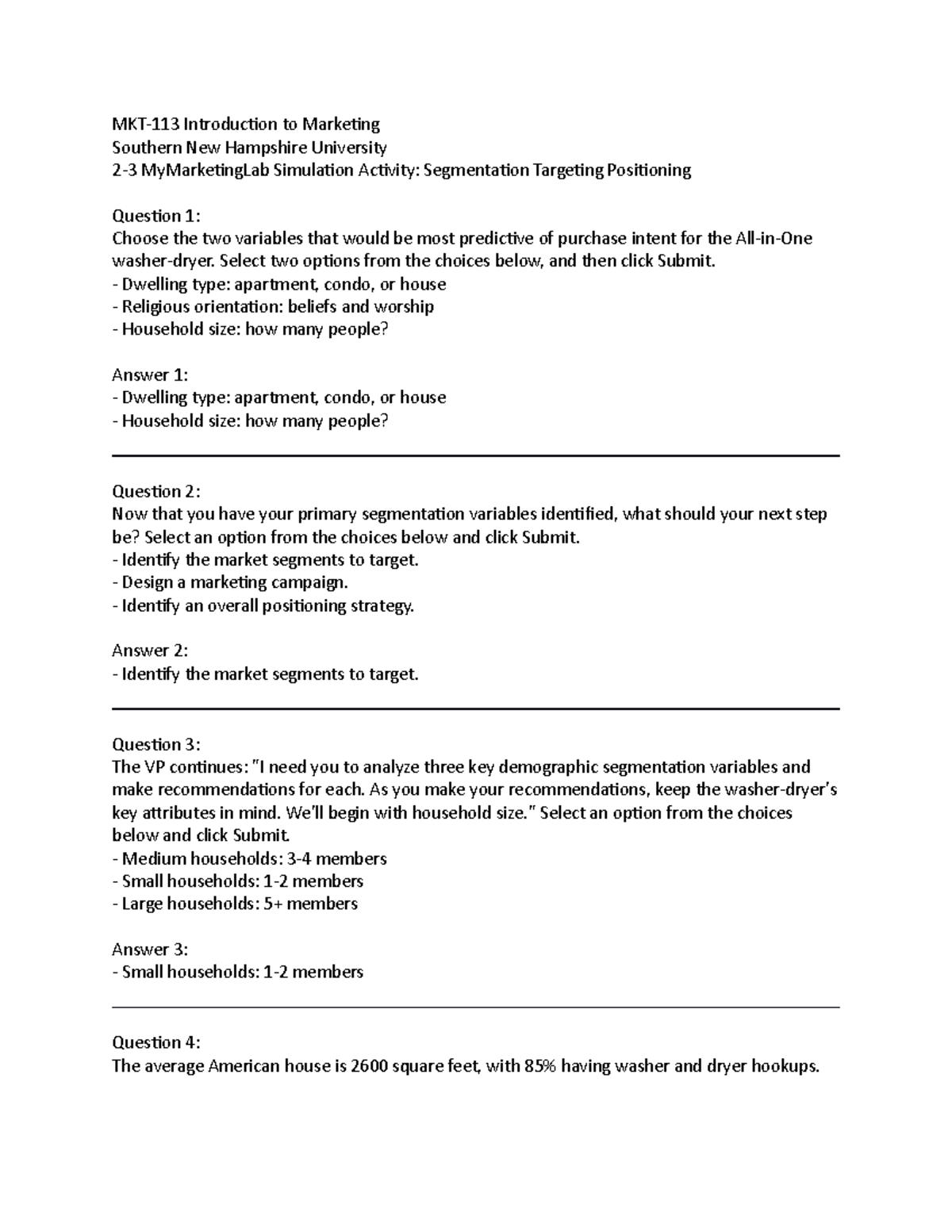 2-3 My Marketing Lab Simulation Activity - MKT-113 Introduction to ...