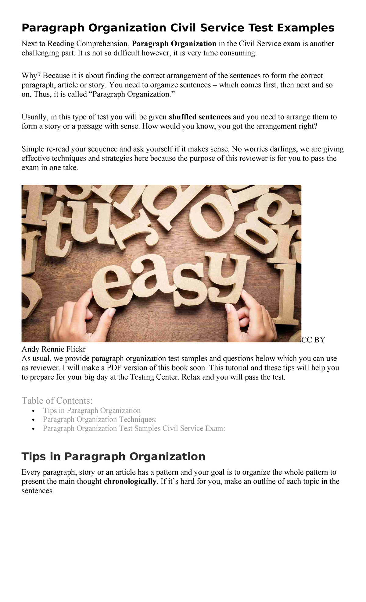 Paragraph Organization Civil Service Test Examples - It is not so ...