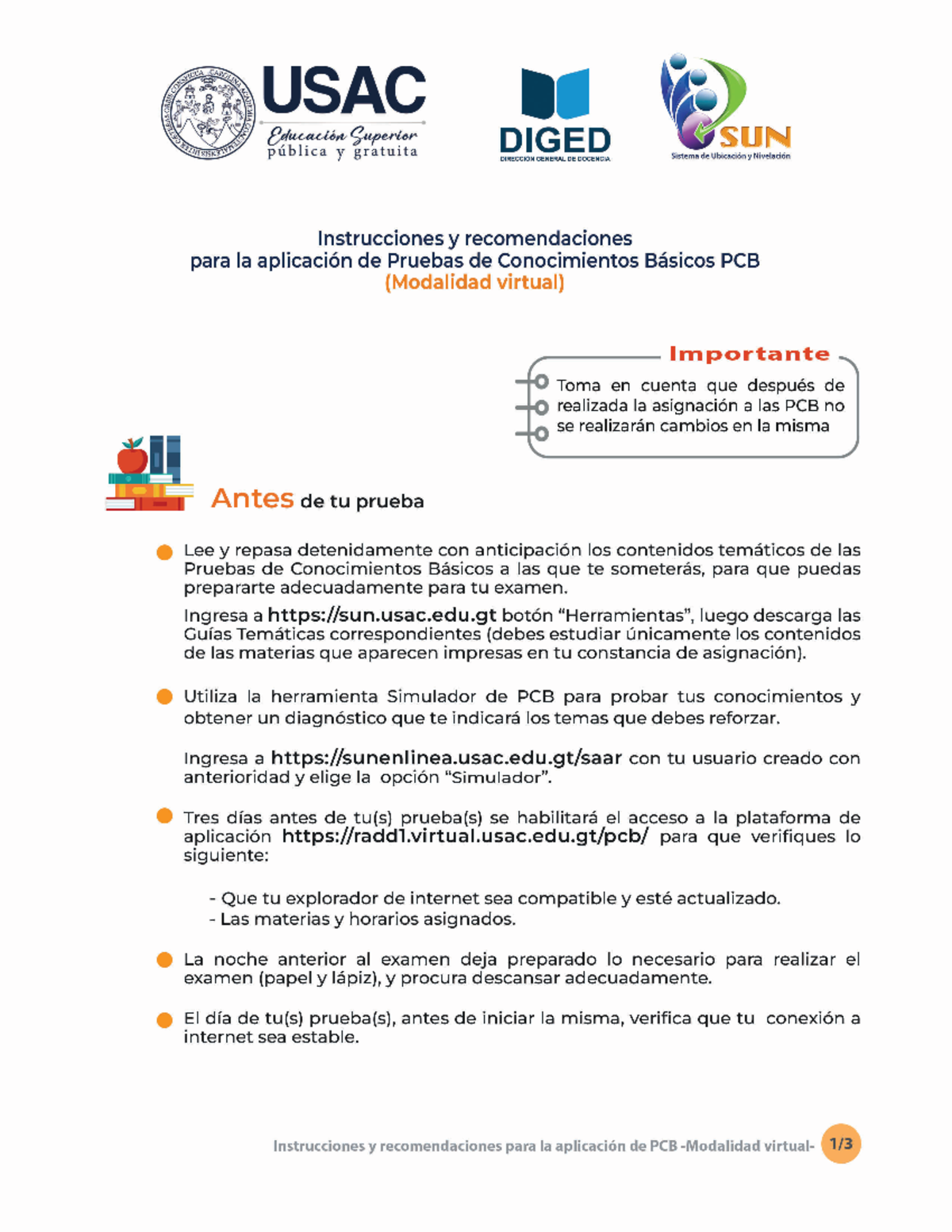 -Virtual- Instrucciones y recomendaciones PCB 2024 - CAROLINA USAC Educacion Superior DIGED SUN ...