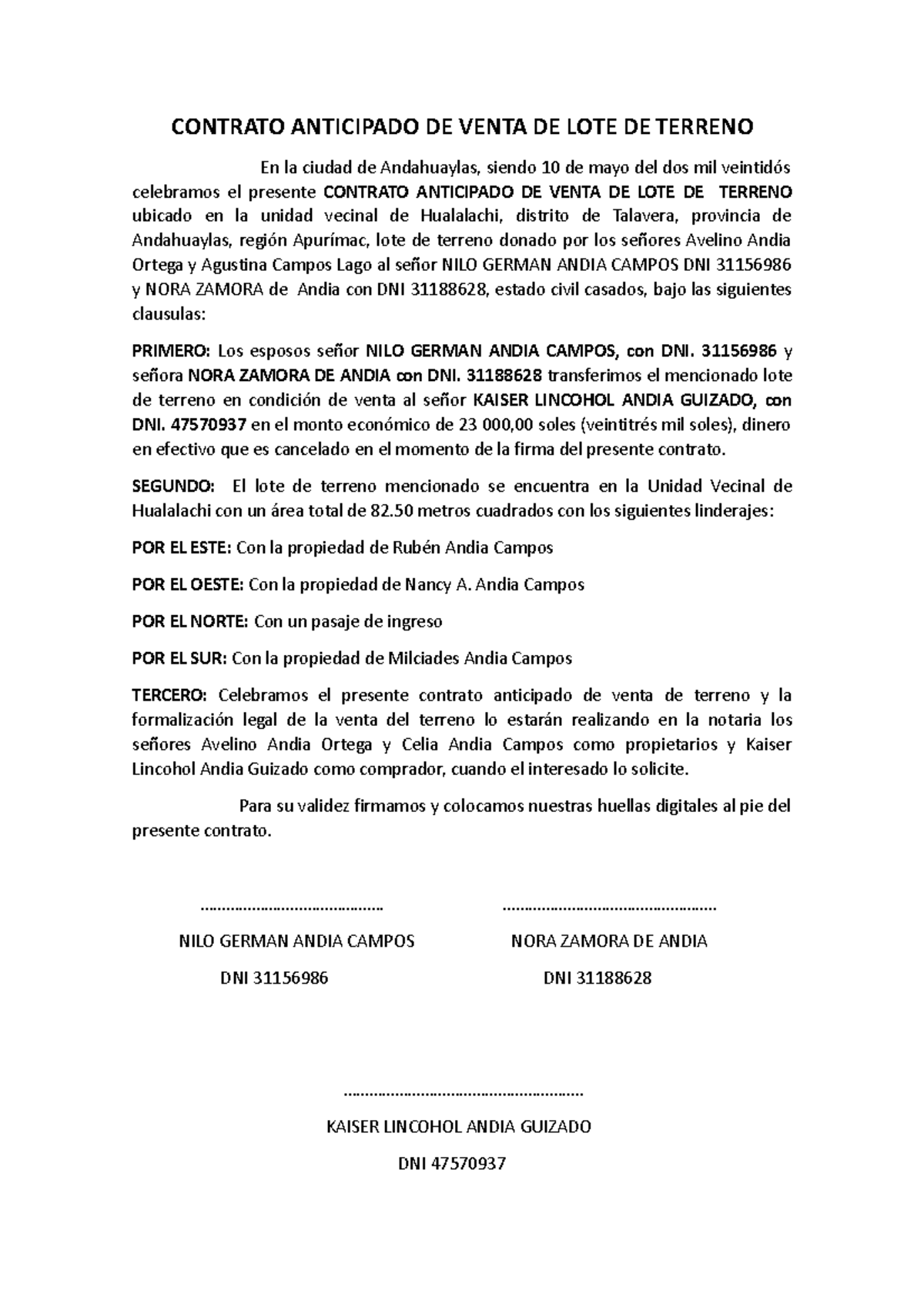 Contrato Anticipado DE Venta DE LOTE DE Terreno - CONTRATO ANTICIPADO ...