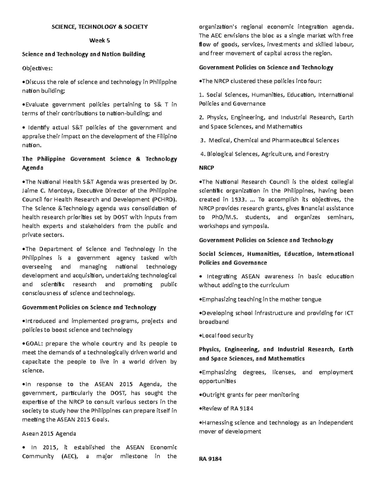 Mst2 midterms - science technology - SCIENCE, TECHNOLOGY & SOCIETY Week ...