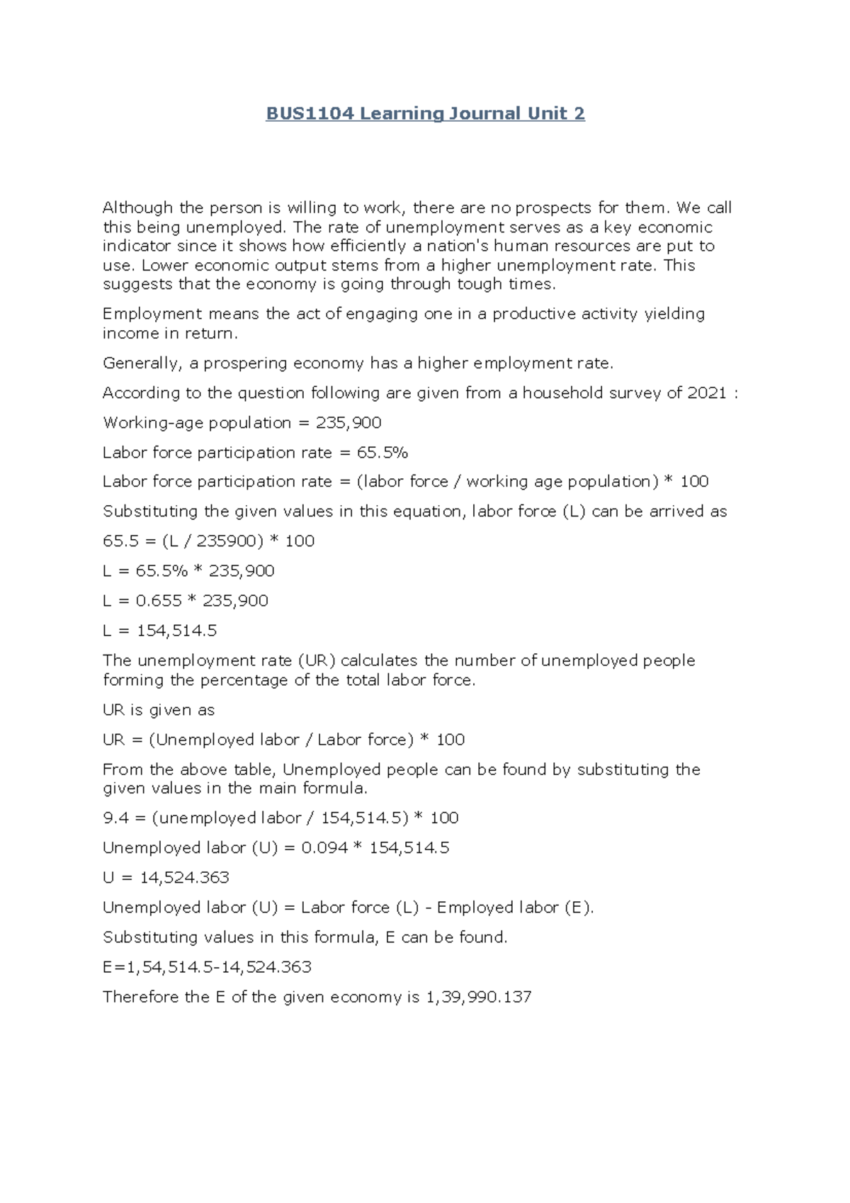 BUS1104 Learning Journal Unit 2 - BUS 1104 - UoPeople - Studocu