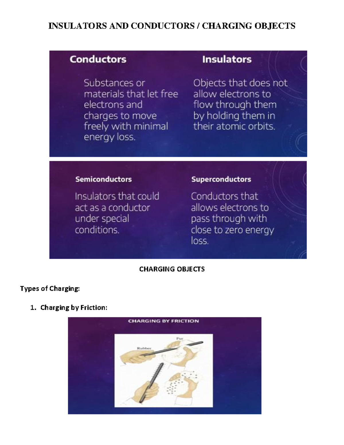 Insulators AND Conductors - INSULATORS AND CONDUCTORS / CHARGING ...
