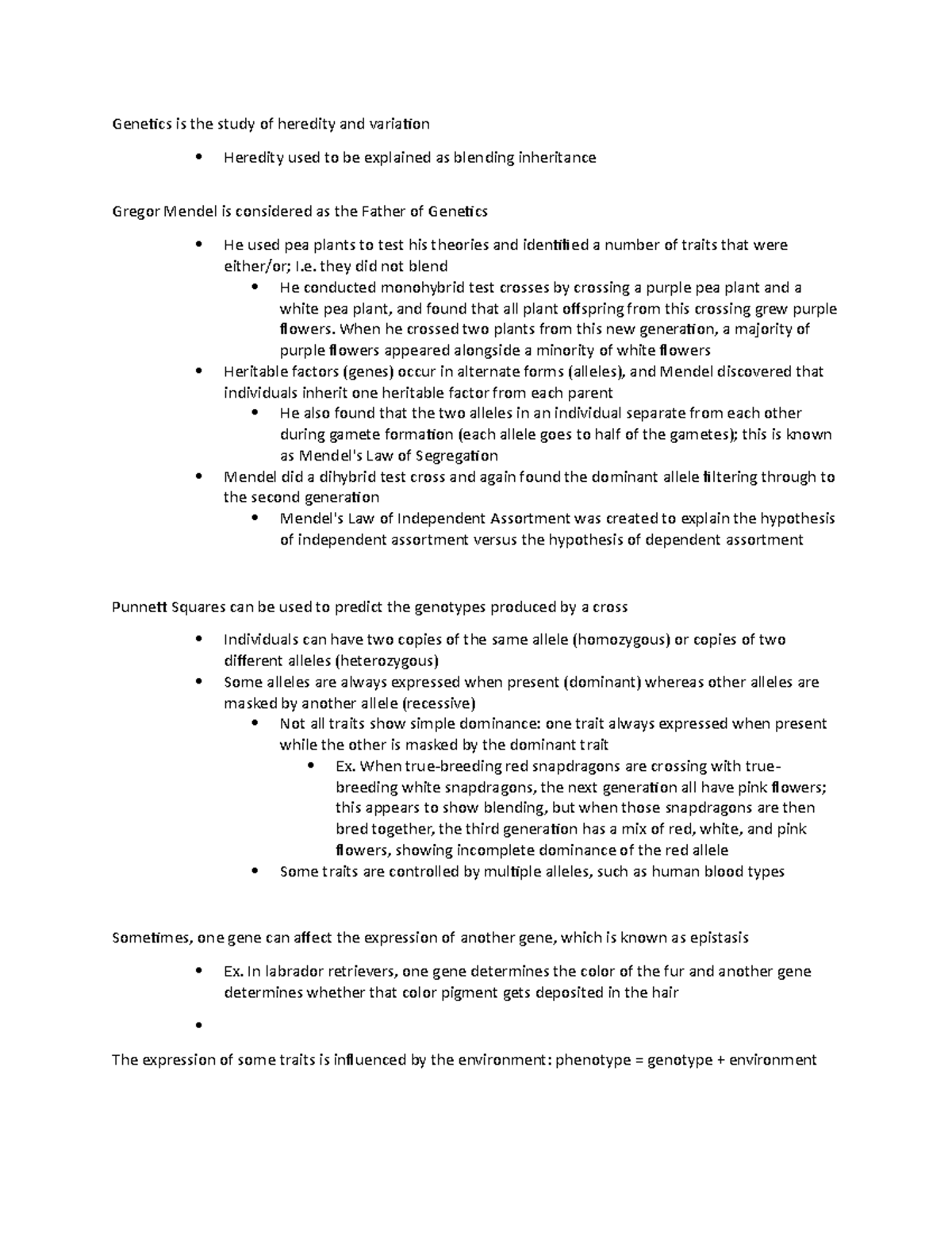 Bio notes 12 - Genetics is the study of heredity and variation Heredity ...