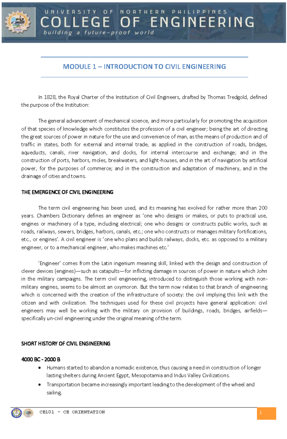 Module 1 - Introduction TO Civil Engineering - MODULE 1 – INTRODUCTION ...