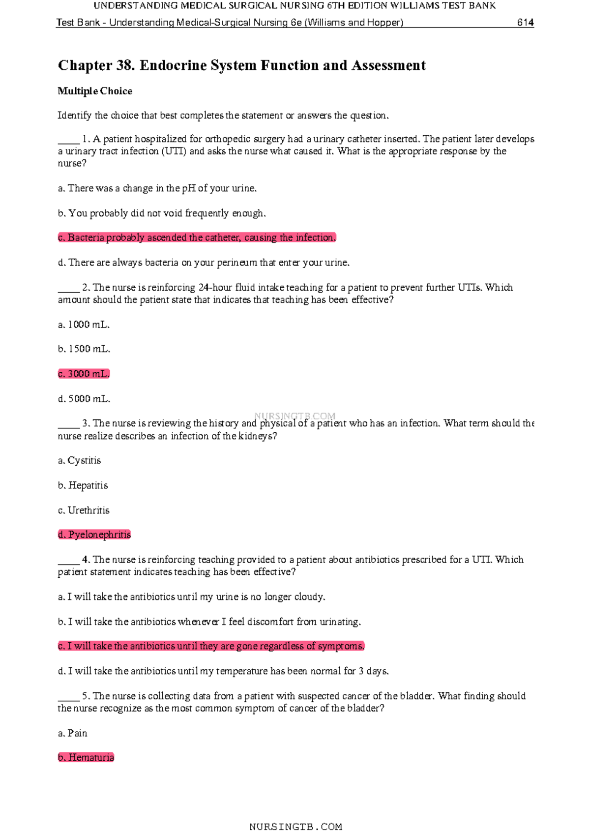 TB Chapter 38 - practice test for endocrine system and function ...