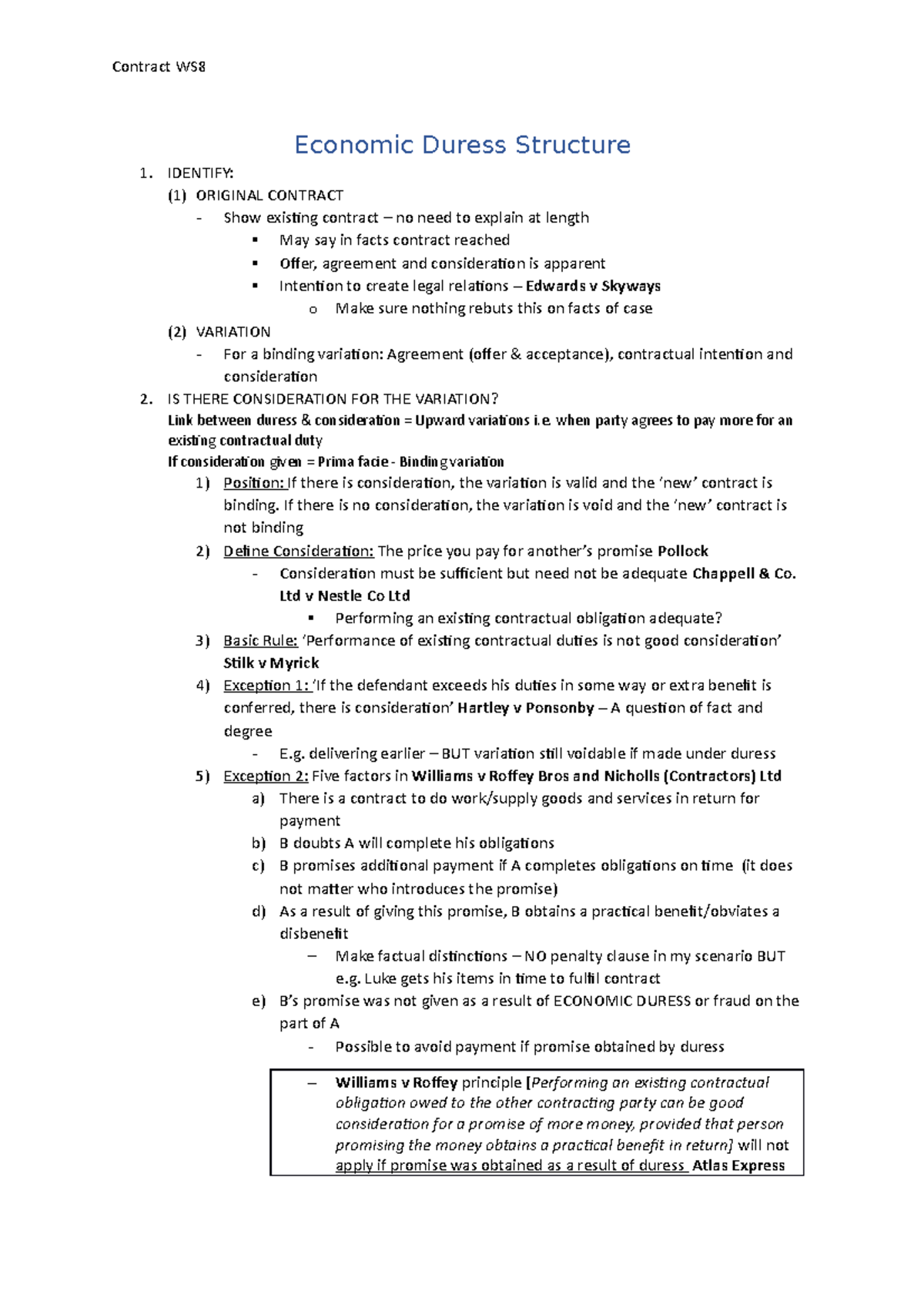 Contract WS8 Economic Duress Structure - Economic Duress Structure 1 ...
