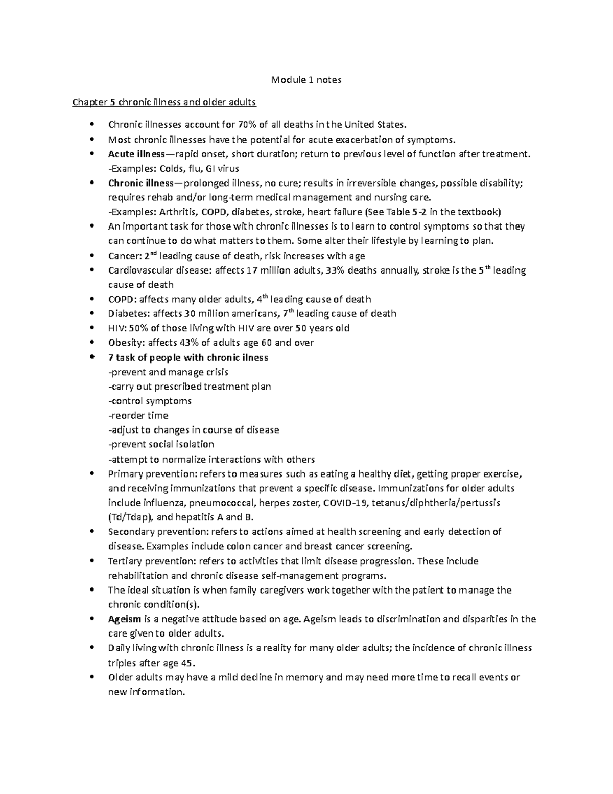 Module 1 notes - work for nursing - Module 1 notes Chapter 5 chronic ...