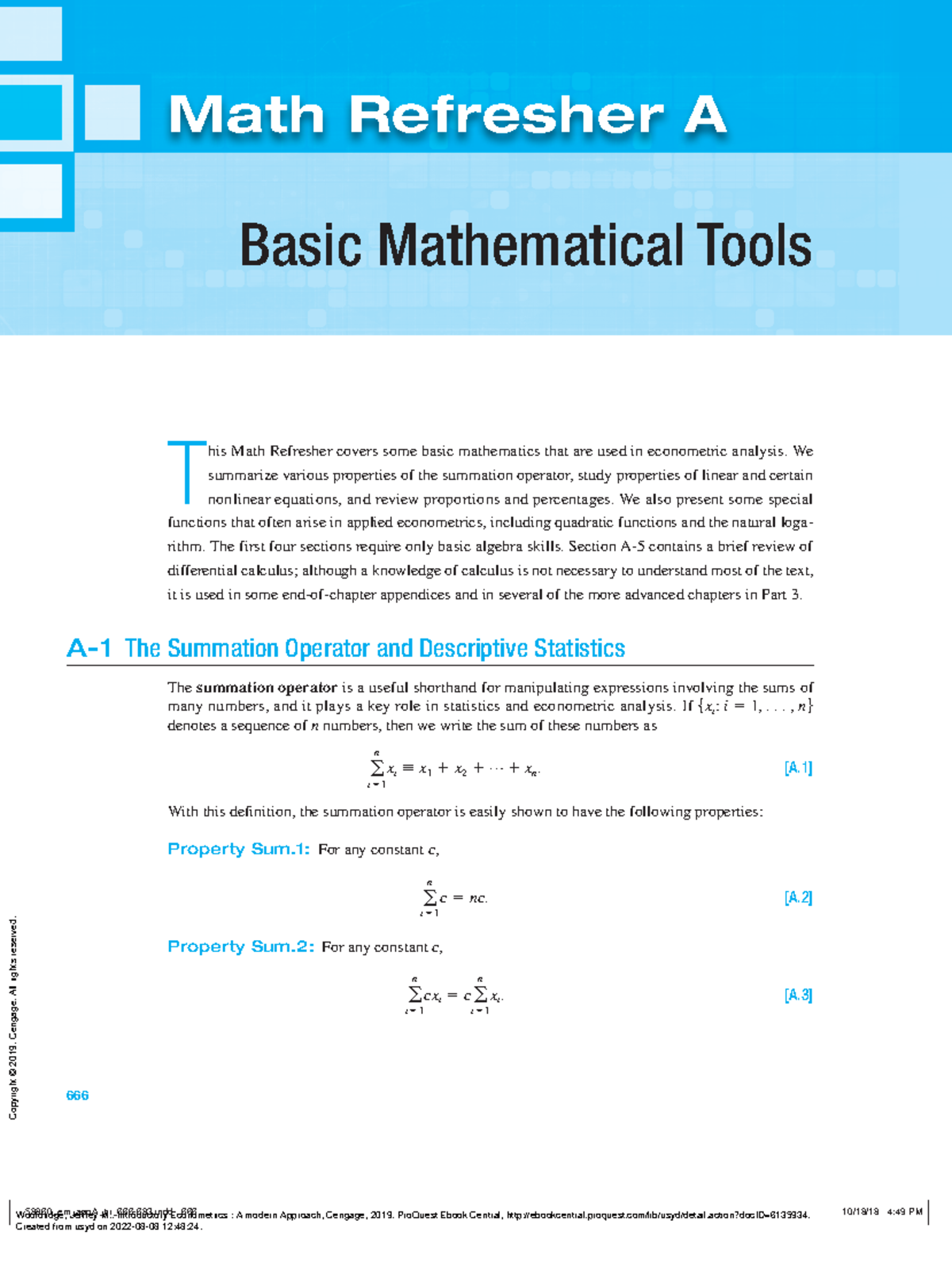 Introductory Econometrics A modern Approach - (Math Refresher A Basic ...