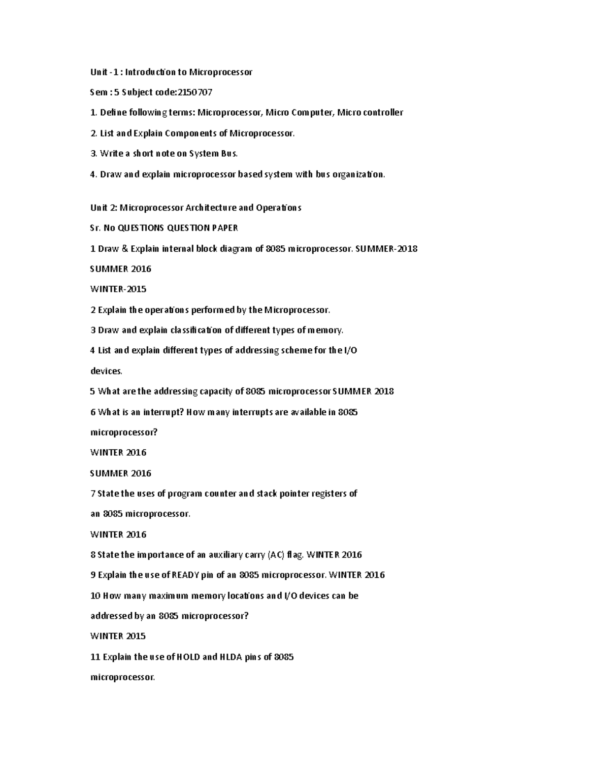 IMP MPI unit 1 to 3 - Unit -1 : IntroducƟon to Microprocessor Sem : 5 ...