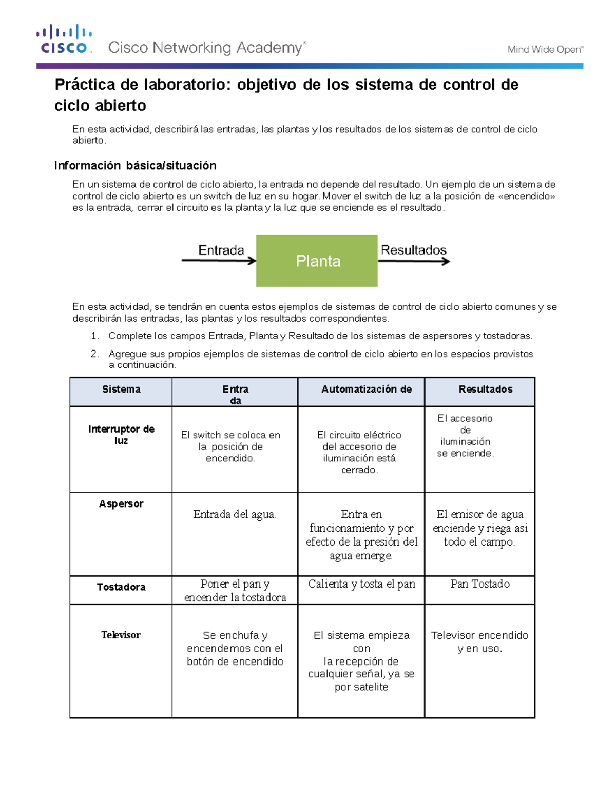 1.1.3.9 Lab - Open-Loop Control System - Práctica de laboratorio ...