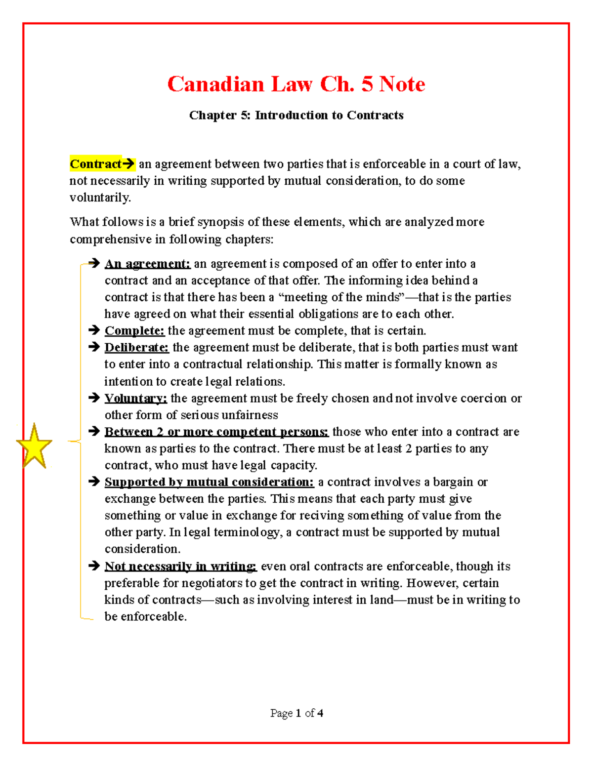 Canadian Law Ch 5 Note - Canadian Law Ch. 5 Note Chapter 5 ...