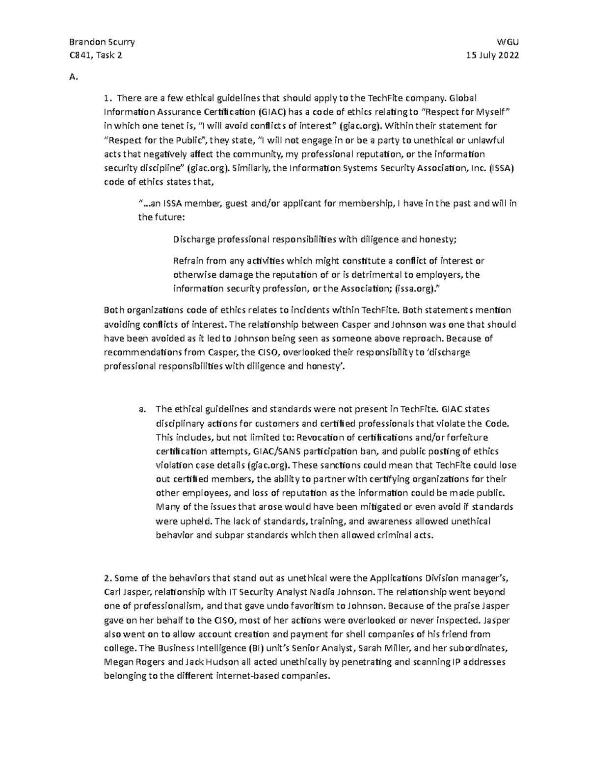 C841 Task2 - Legal Issues - Brandon Scurry WGU C841, Task 2 15 July ...