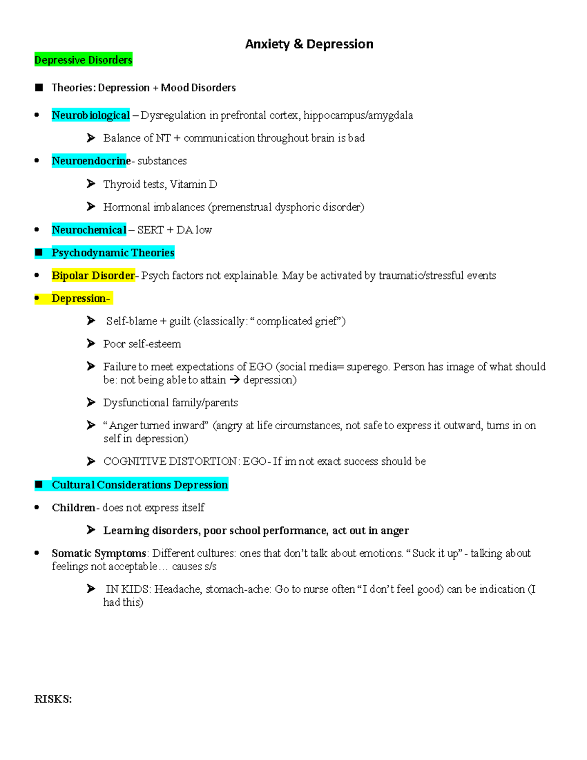 Anxiety/Depression/Psych Meds Psychiatric Nursing Study Guide - Anxiety ...