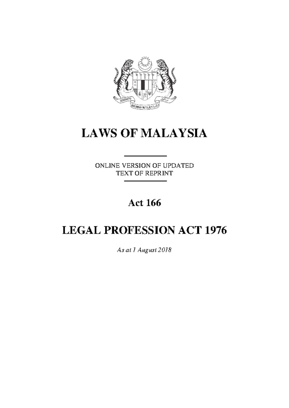 Act 166 Legal Profession Act 1976 LAWS OF MALAYSIA ONLINE VERSION