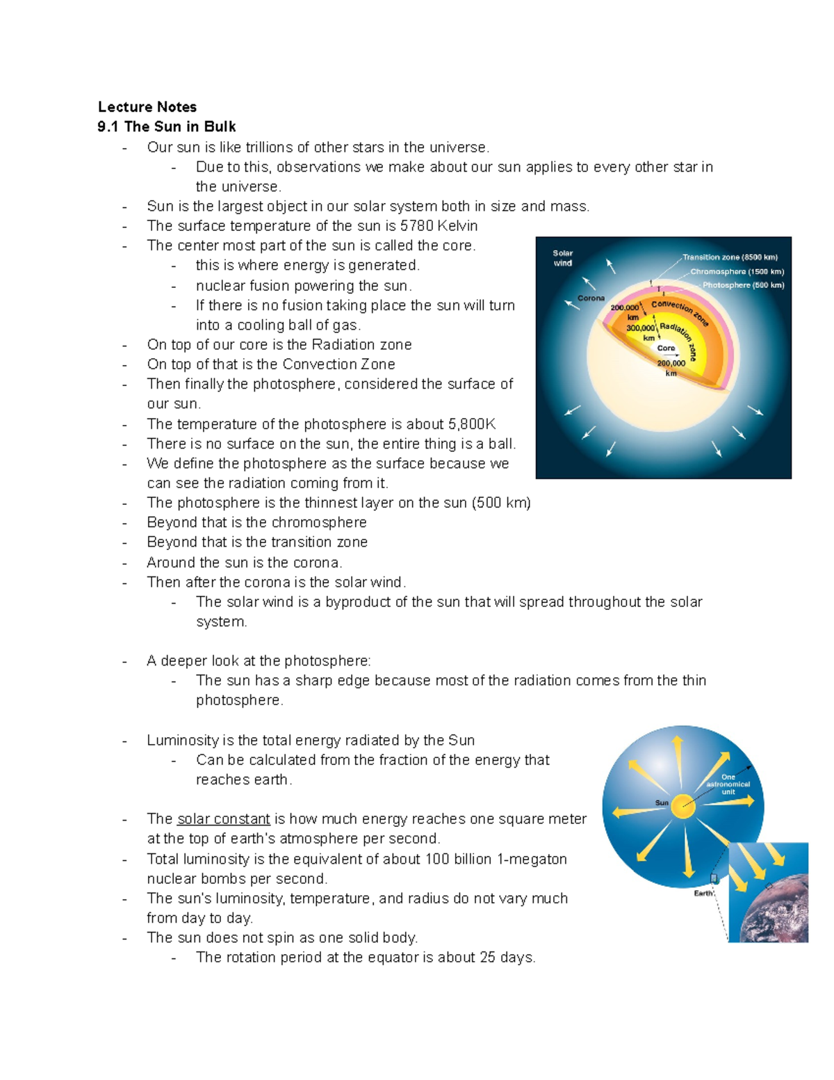 Chapter 9 Lecture Notes - Lecture Notes 9 The Sun in Bulk Our sun is ...