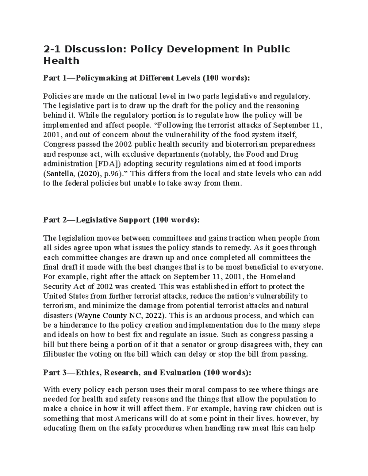 PHE 610 2-1 Discussion Policy Development in Public Health - 2-1 ...