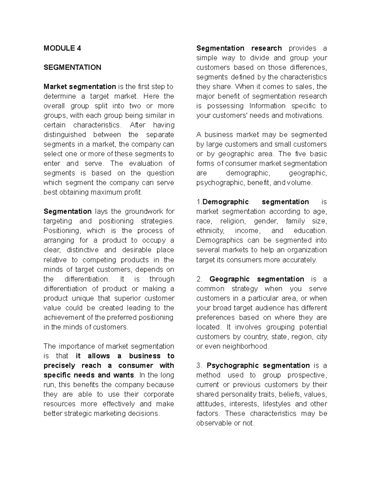 Marketing Reviewer: Segmentation and Marketing Channels - MODULE 4 ...