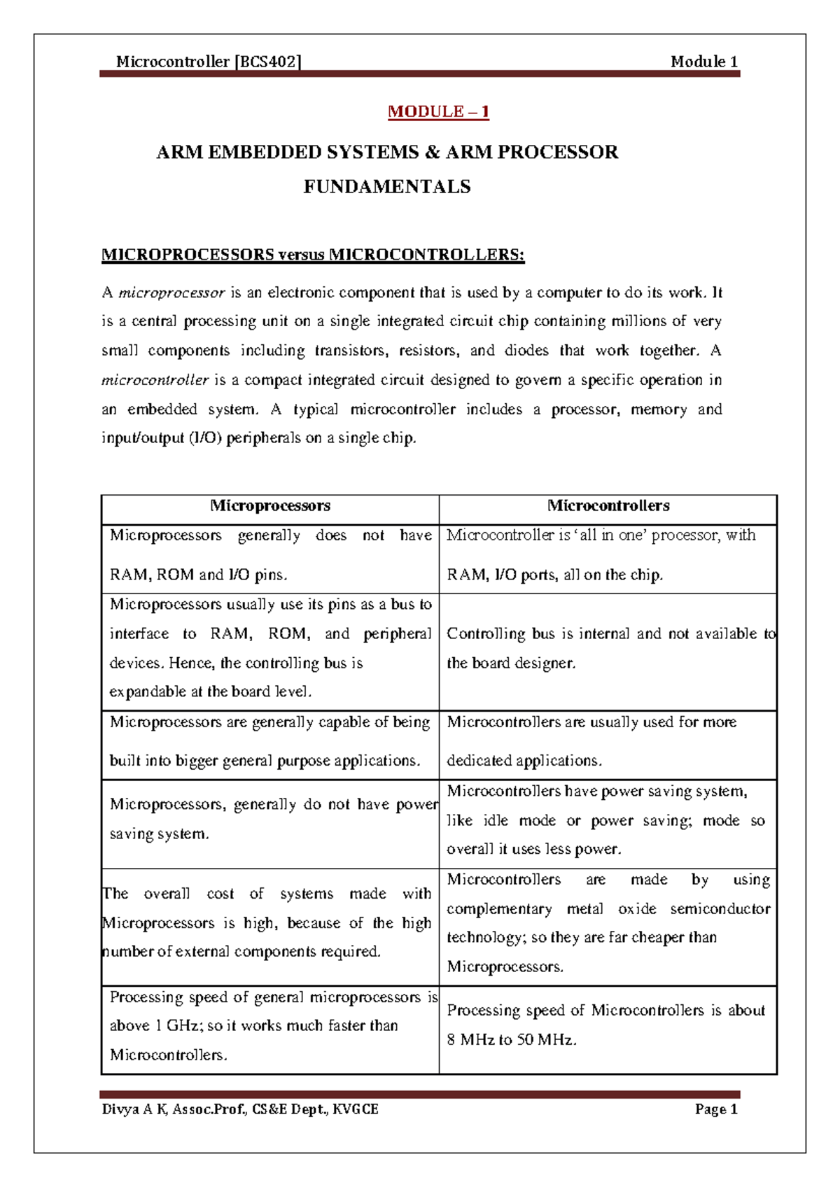 Module 1 - notes - 8CS4MODULE – 1 ARM EMBEDDED SYSTEMS & ARM PROCESSOR ...