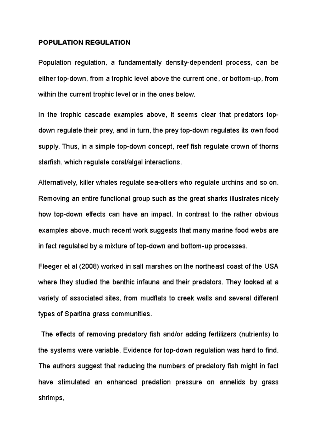 Population Regulation - POPULATION REGULATION Population regulation, a ...