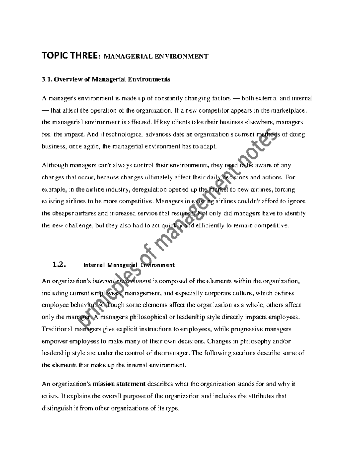 Topic Three - TOPIC THREE: MANAGERIAL ENVIRONMENT Overview of ...