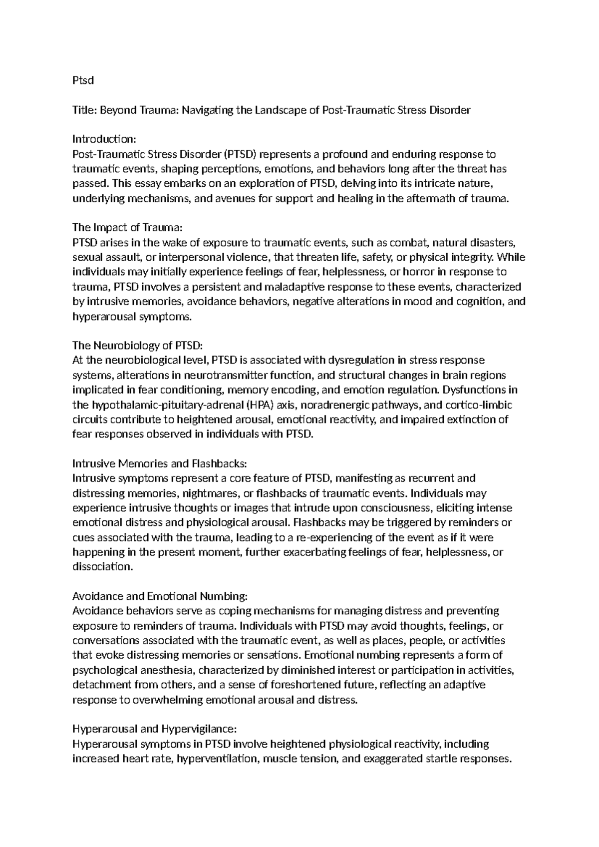 Ptsd - different mental illnesses - Ptsd Title: Beyond Trauma ...