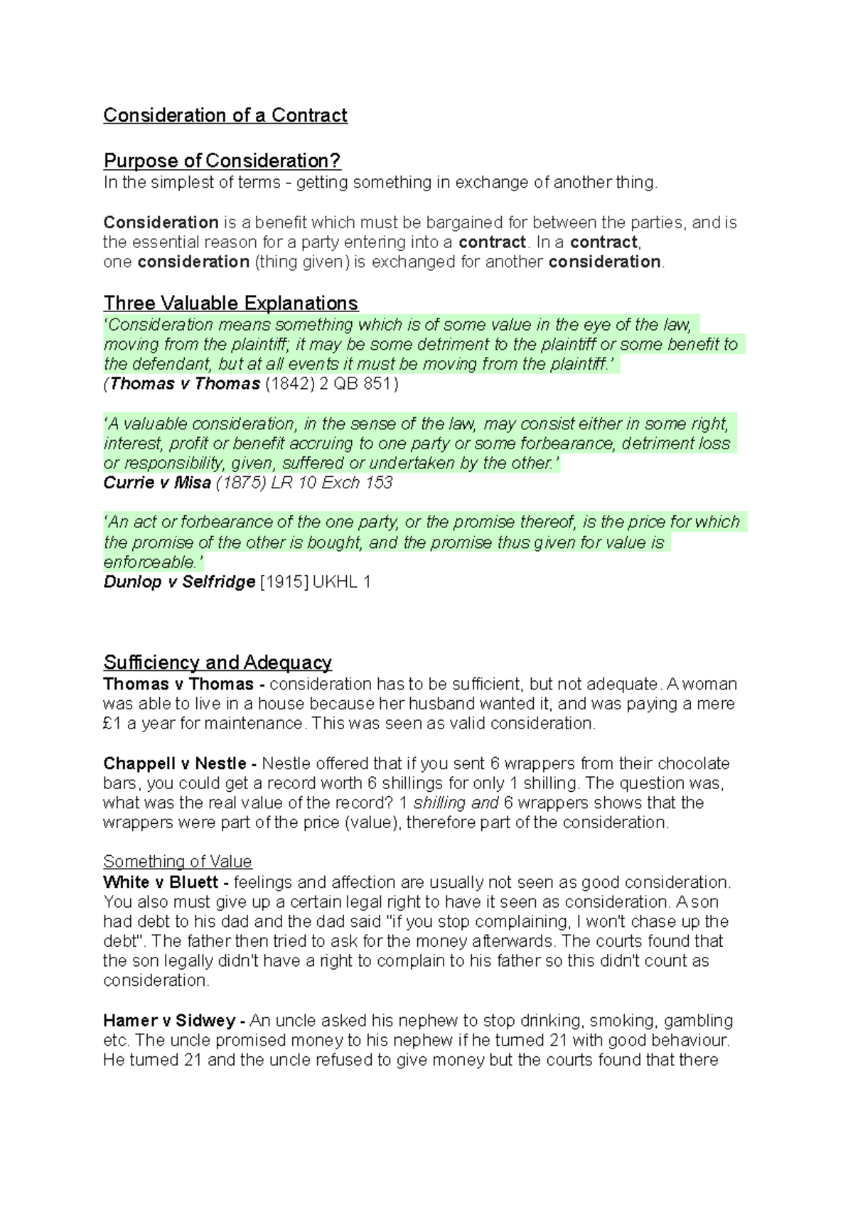 Formation of a Contract - Part 3 - Consideration of a Contract Purpose ...